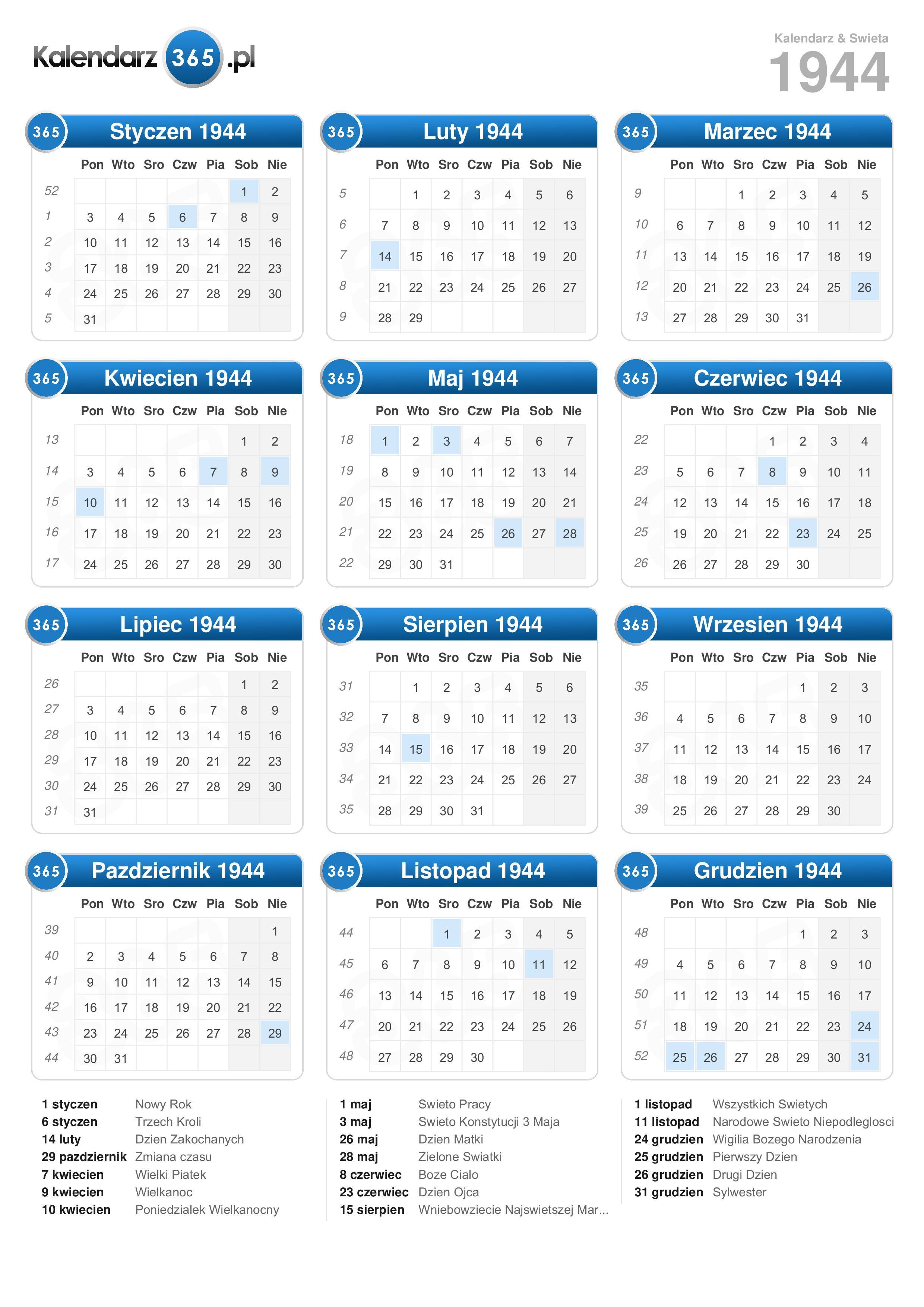 Kalendarz 1944