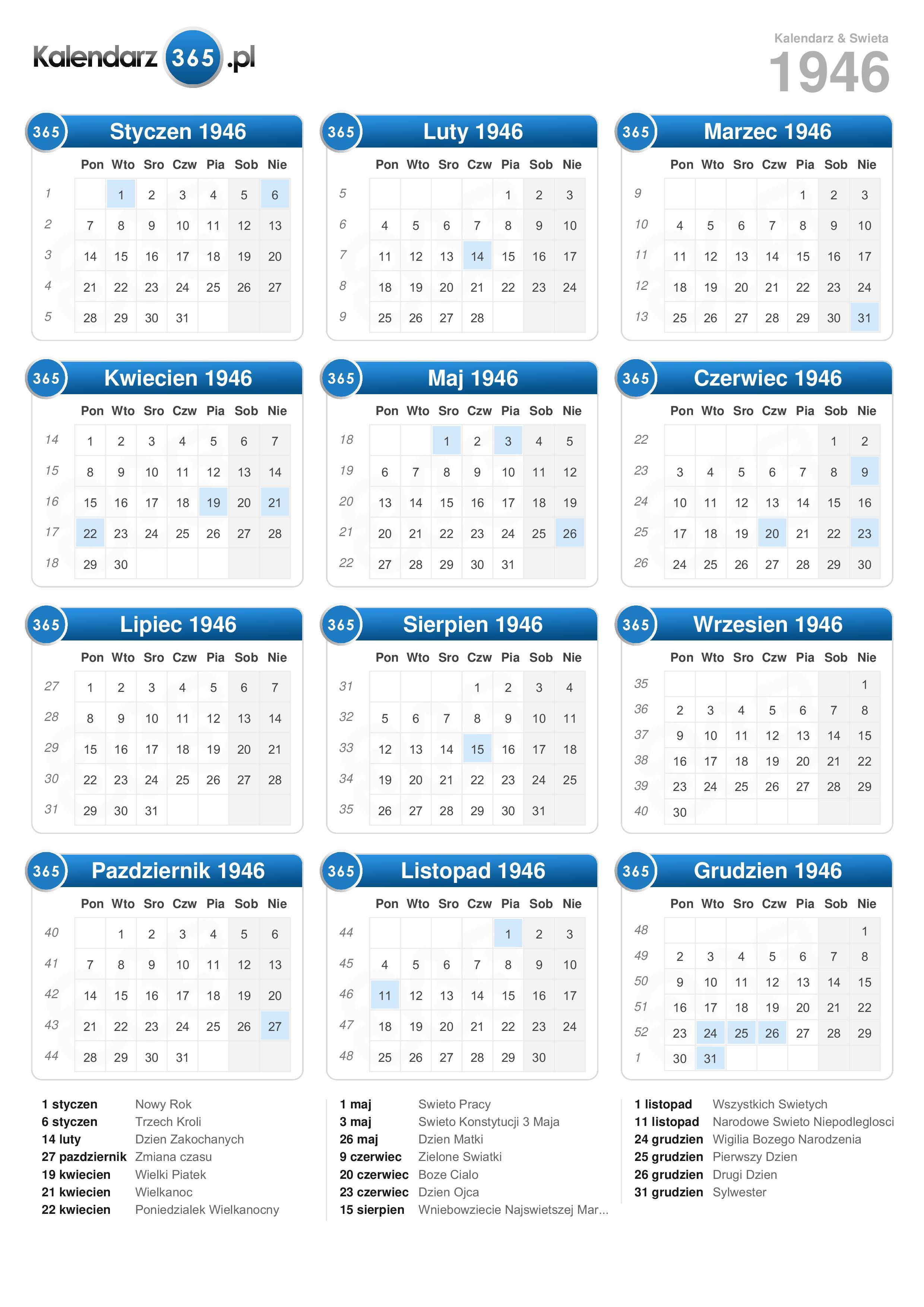 Kalendarz 1946