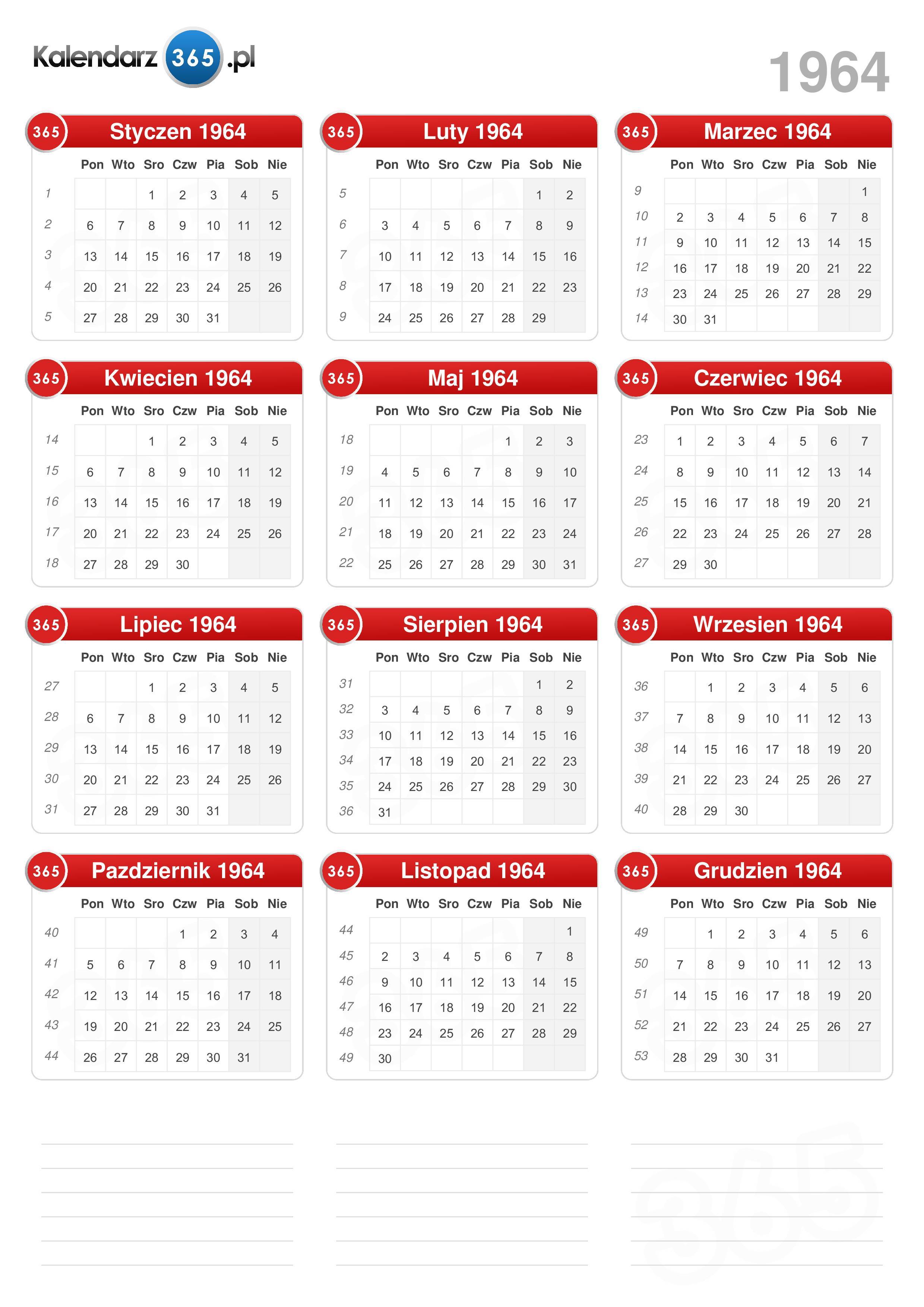 Kalendarz 1964