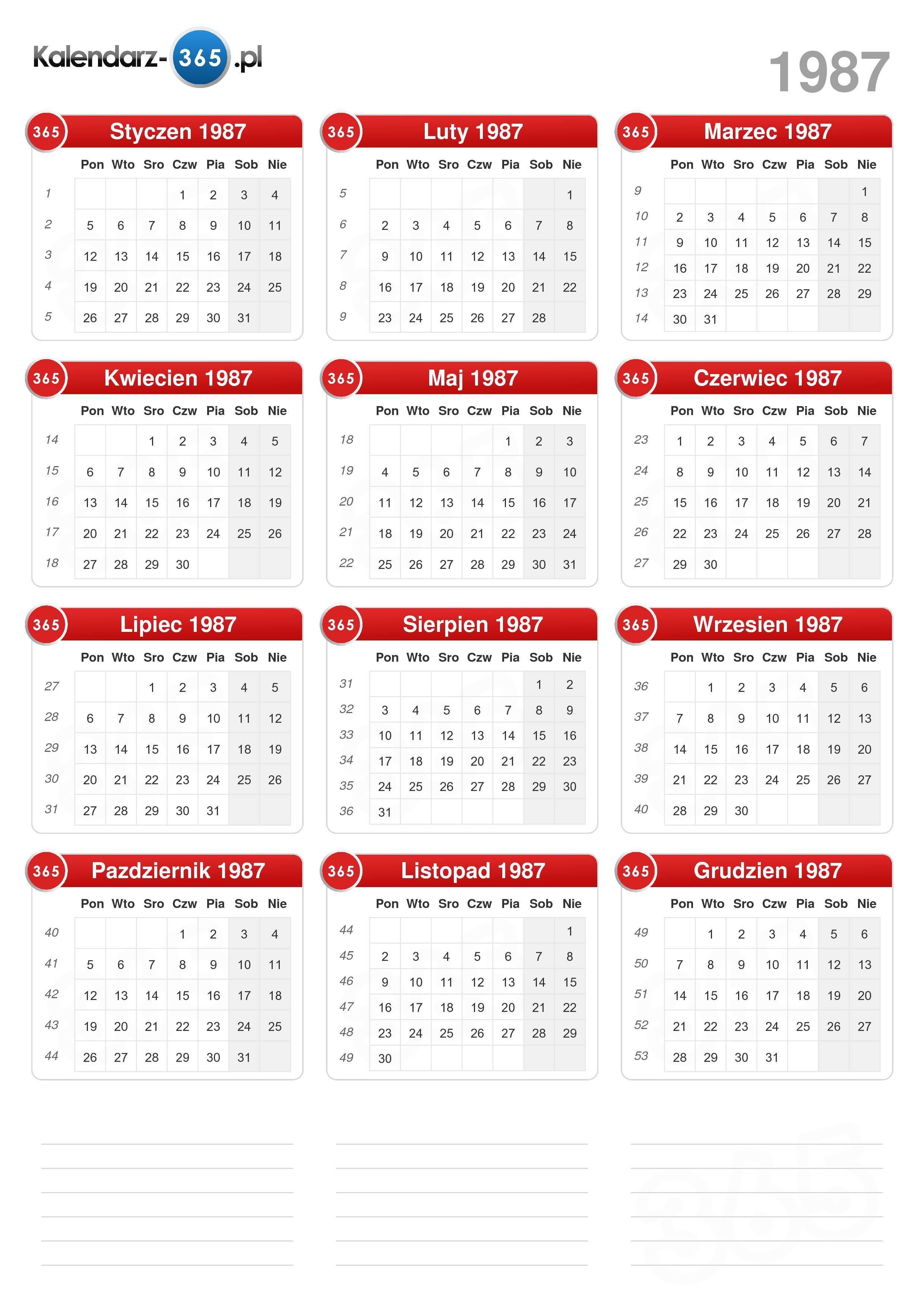 Kalendarz 1987