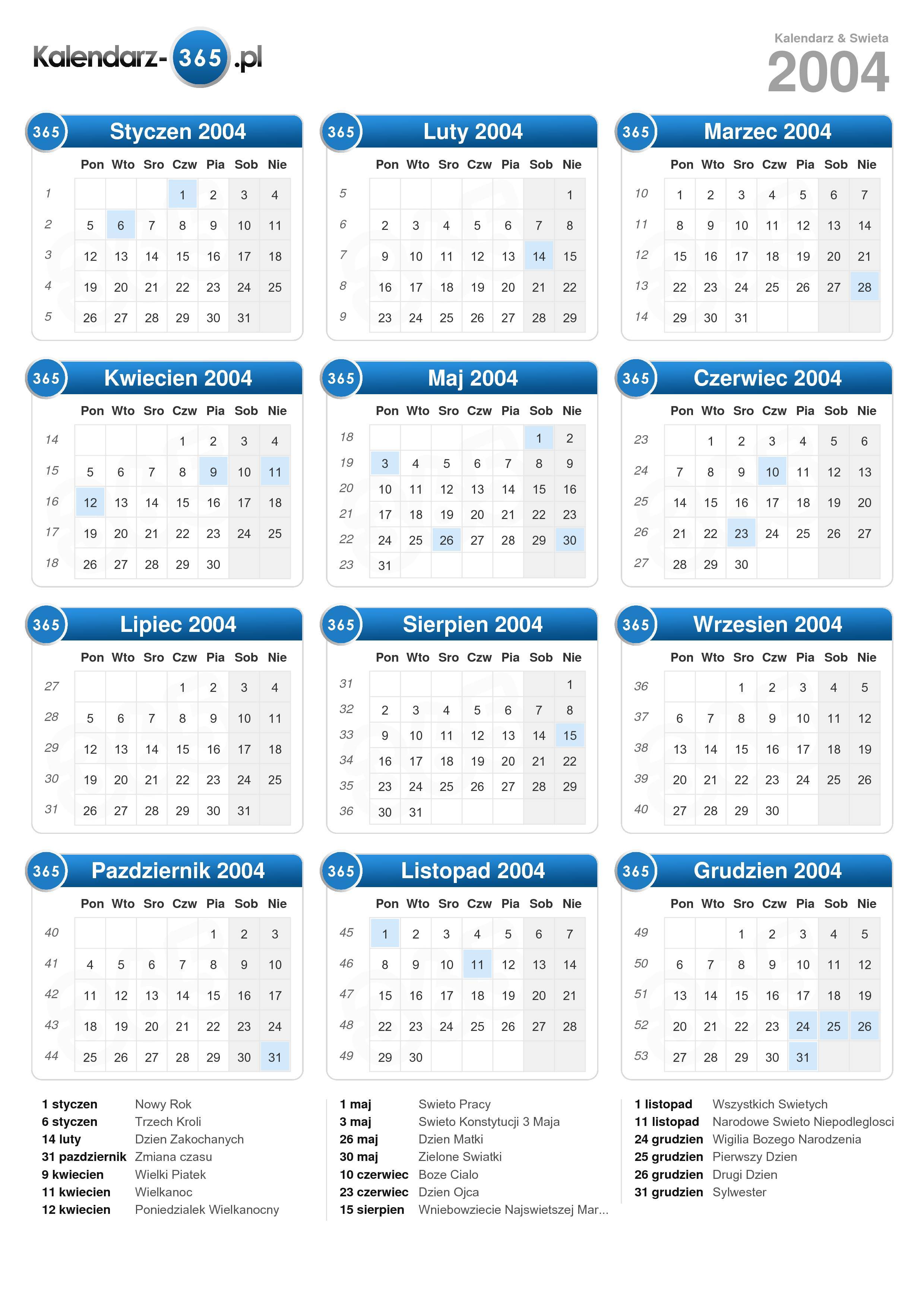 Kalendarz 2004