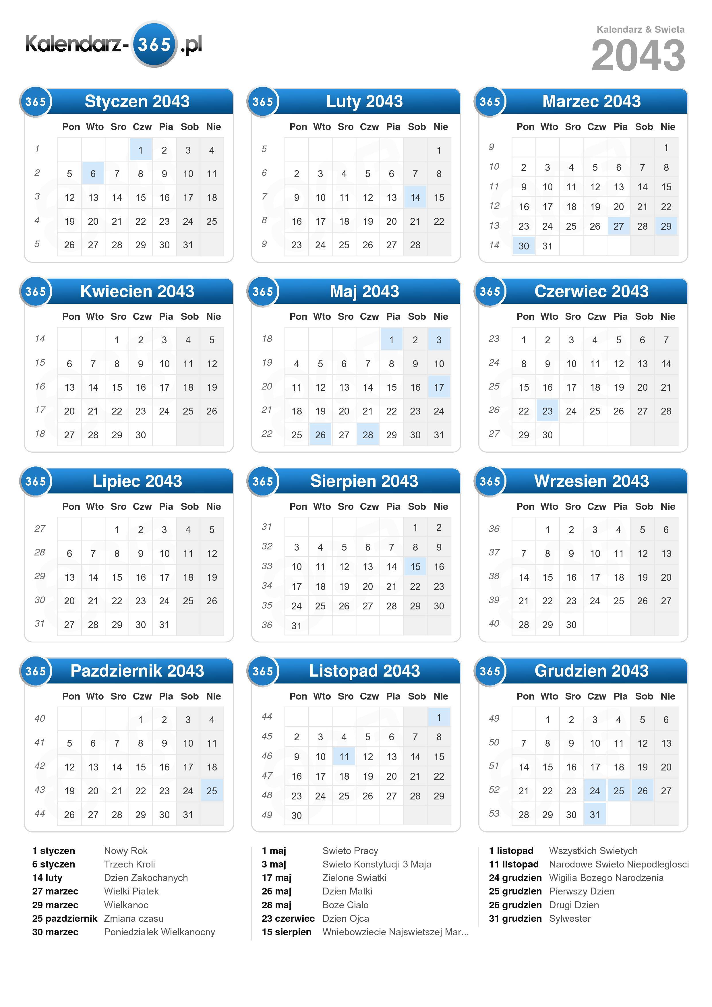Kalendarz 2043