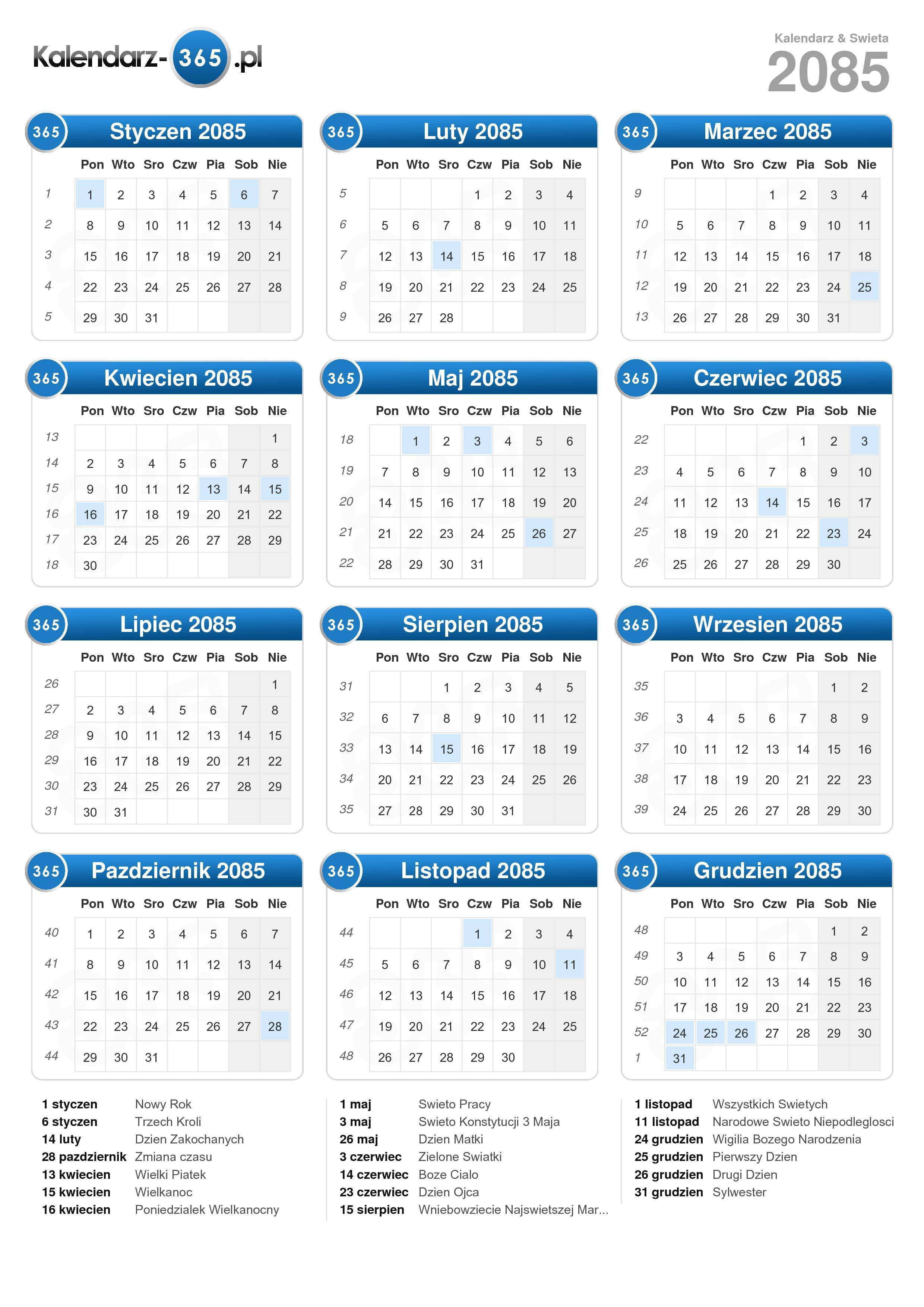 Kalendarz 2085
